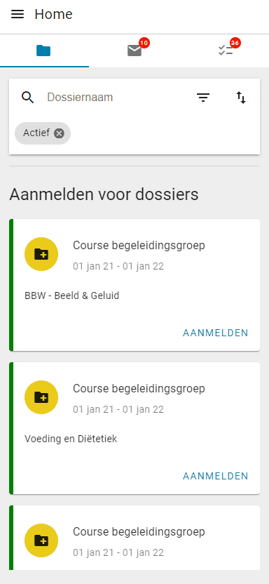 Student dashboard - Registering for a dossier – OnStage Knowledge base