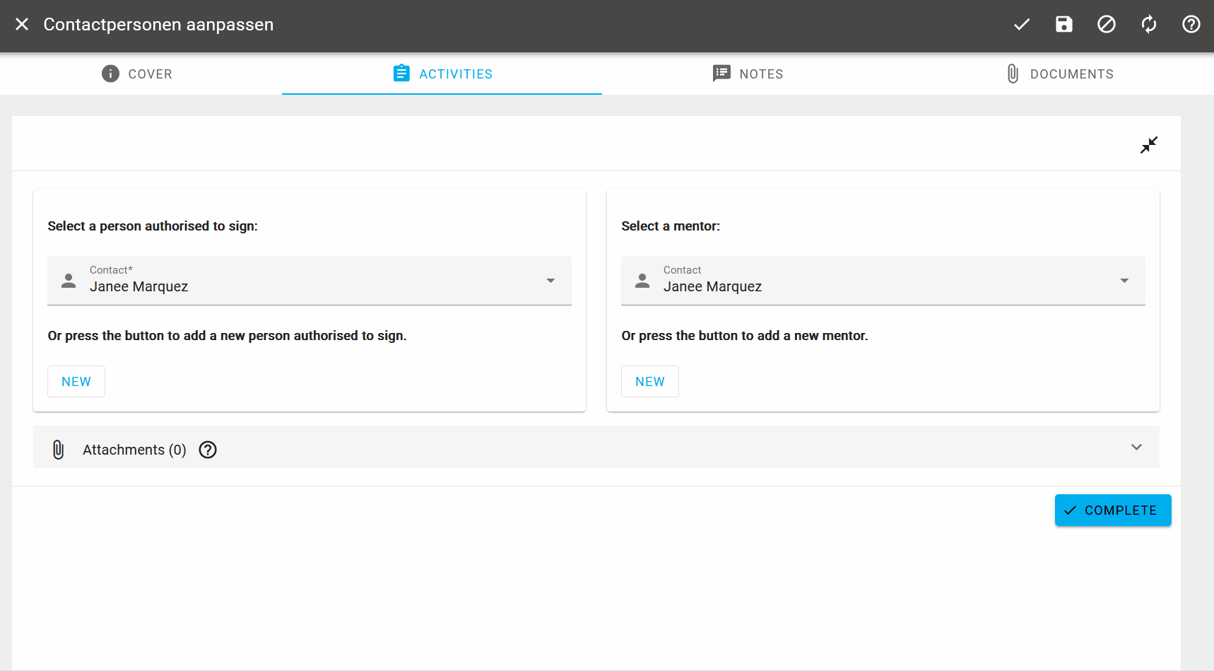 Activity - Change contact person – OnStage Knowledge base
